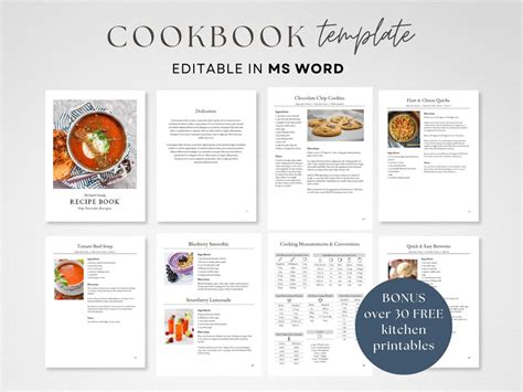 Editable Cookbook Ms Word Template Classic Style Printable Recipe Book