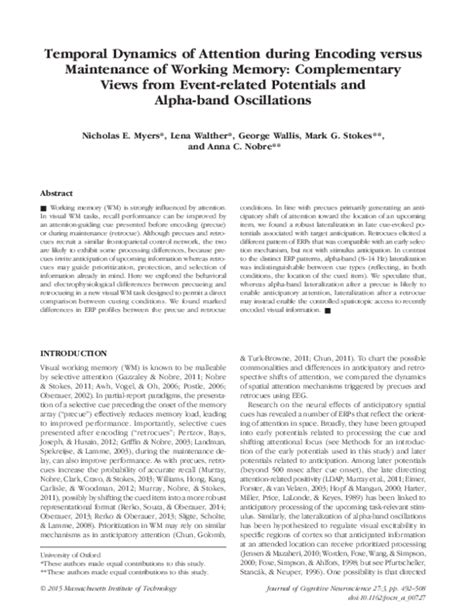 Pdf Temporal Dynamics Of Attention During Encoding Versus Maintenance Of Working Memory