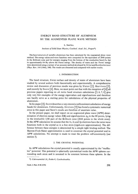 Pdf Energy Band Structure Of Aluminium By The Augmented Plane Wave Method