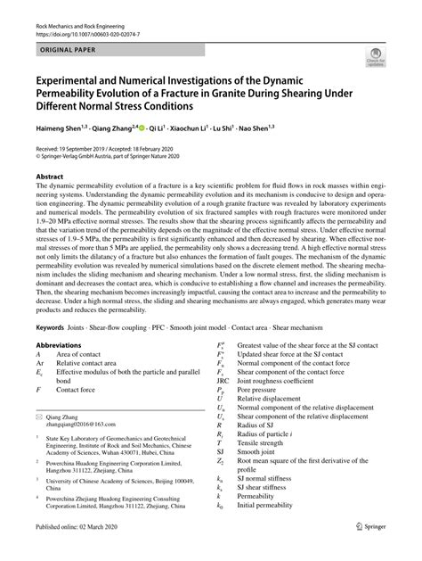 Pdf Experimental And Numerical Investigations Of The Dynamic Permeability Evolution Of A