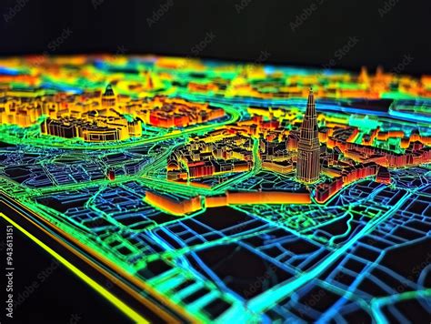 Technical Aerial Visual 3d Lidar Gis Aerial Map Satellite Scan Model Isolated Showing Krefeld