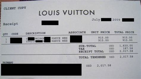 Genuine Louis Vuitton Receipt Template