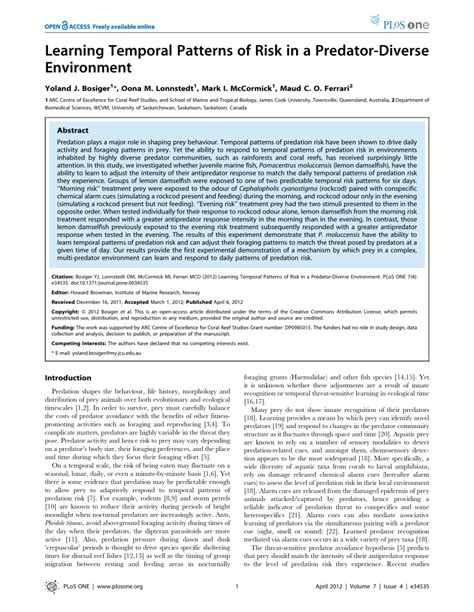 Pdf Learning Temporal Patterns Of Risk In A Predator Diverse Environment