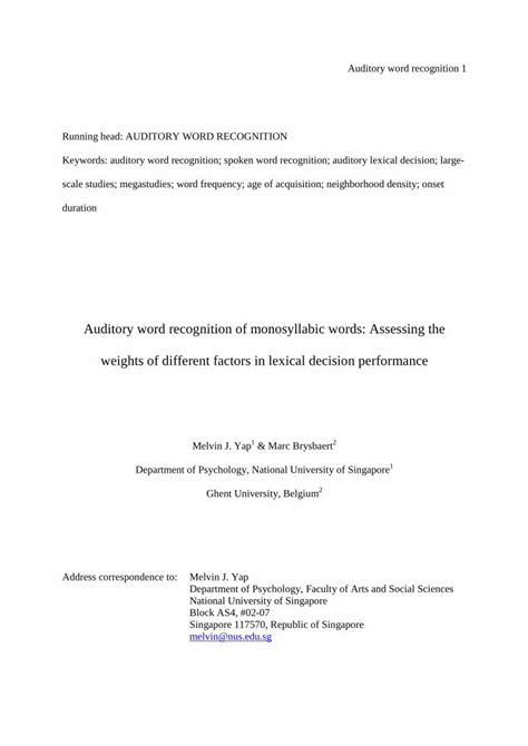 Pdf Auditory Word Recognition Of Monosyllabic Words Assessing Crr