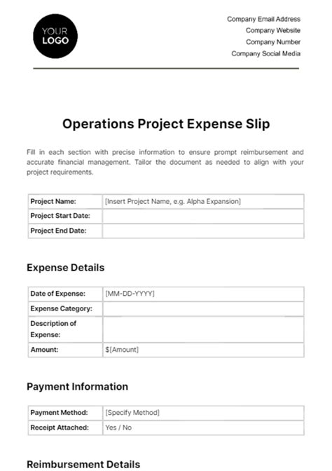 Free Operations Project Expense Slip Template To Edit Online
