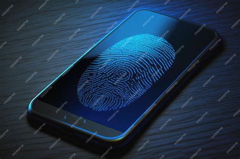 Premium Photo Cell Phone With Blue Fingerprint On Screen Background Generative Ai