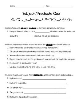 Subject And Predicate Quiz By The Golden Teacher TPT