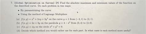 Solved Global Optimization On Curves P Find The Chegg