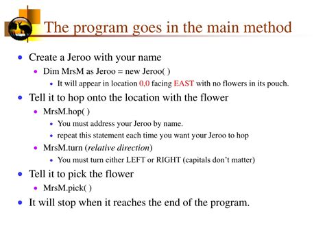 Ppt Jeroo Coding Overview Writing And Running Programs Learn Jeroo