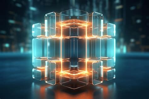 Premium Ai Image A Close Up Of A Glowing Cube On A Table With A City In The Background