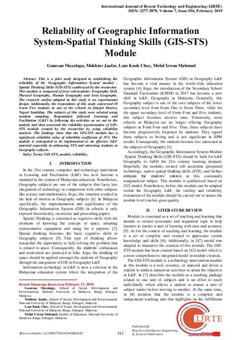 Pdf Reliability Of Geographic Information System Spatial Thinking