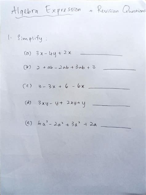 Algebra Expression Questions Pdf