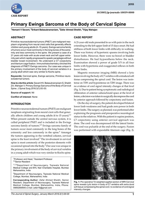 Pdf Primary Ewing Sarcoma Of The Body Of Cervical Spine