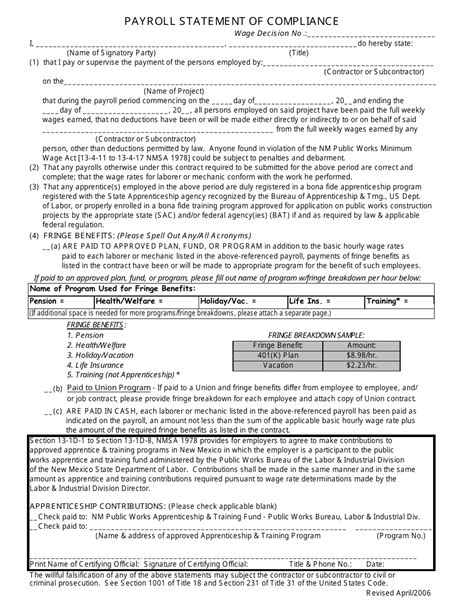 New Mexico Payroll Statement Of Compliance Fill Out Sign Online And