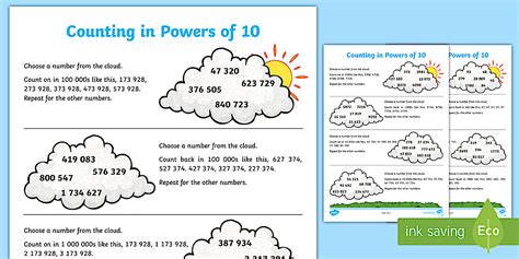 Black And White Counting Forwards And Backwards In Powers Of 10 Worksheet Pack