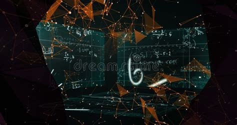 Animation Of Mathematical Equations Over Network Of Connections Stock
