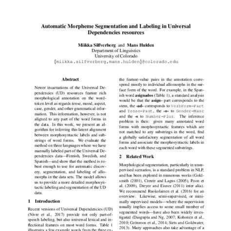 Automatic Morpheme Segmentation And Labeling In Universal Dependencies Resources Acl Anthology
