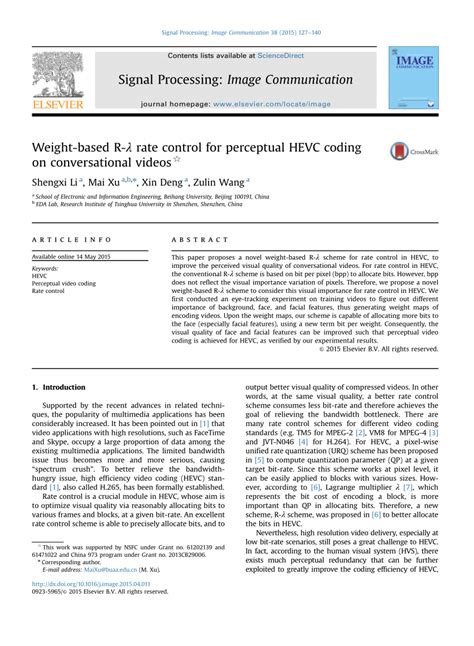 Pdf Weight Based R λ Rate Control For Perceptual Hevc Coding On