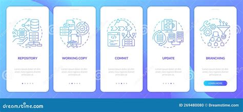 Source Control Concepts Blue Gradient Onboarding Mobile App Screen Stock Vector Illustration