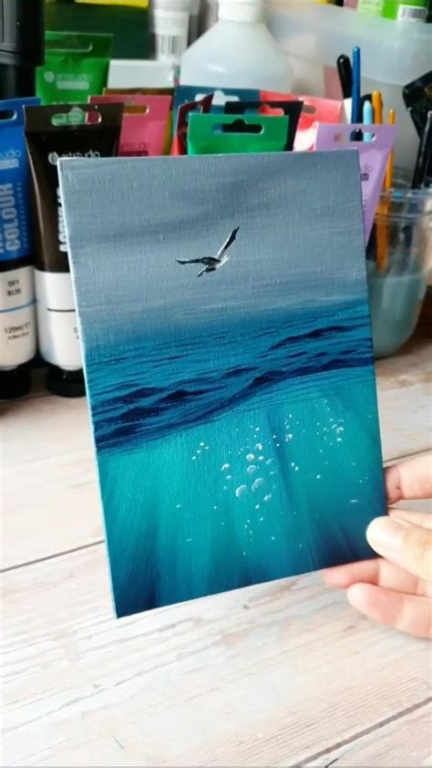 Как нарисовать море с птицами идеи картин туториал по рисованию воды Идеи для т… Простые