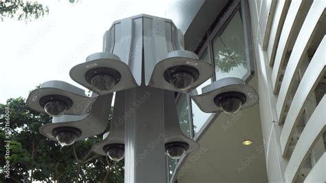 Poster Multiple Surveillance Cctv Cameras In City Of Singapore Facial Recognition And Wall