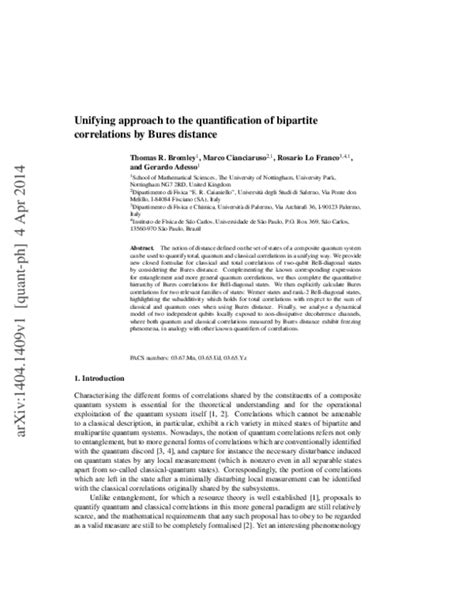 Pdf Unifying Approach To The Quantification Of Bipartite Correlations