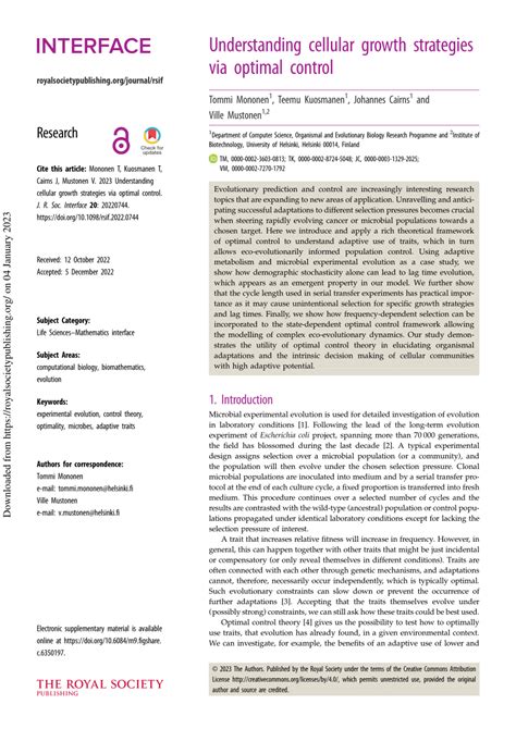 Pdf Understanding Cellular Growth Strategies Via Optimal Control