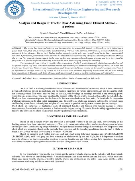 Analysis And Design Of Tractor Rear Axle Using Finite Element Method 52881 Download Free Pdf