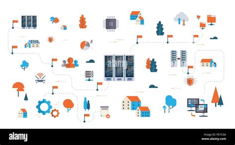 data network flowchart server map isometric cloud storage ...