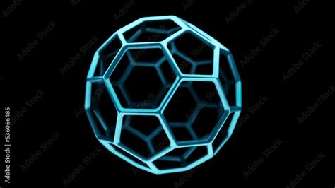 Blue Buckminsterfullerene C60 Molecule Model Allotrope Of Fullerene Carbon Atoms Round Sphere