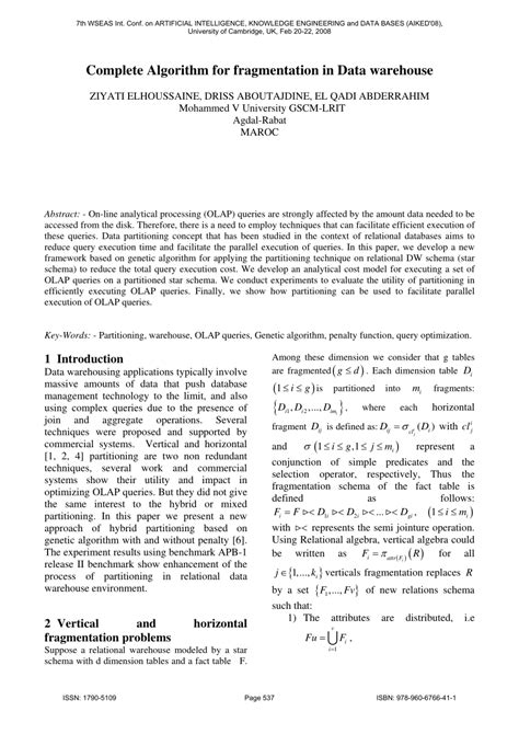 Pdf Complete Algorithm For Fragmentation In Data Warehouse