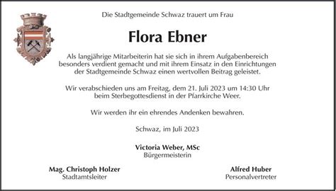 Traueranzeige Von Flora Ebner Vom 21072023 Tiroler Tageszeitung