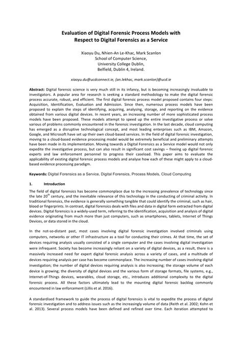 Pdf Evaluation Of Digital Forensic Process Models With Respect To Digital Forensics As A Service