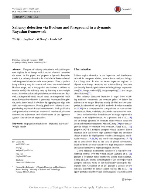 Saliency Detection Via Boolean And Foreground In A Dynamic Bayesian Framework Request Pdf