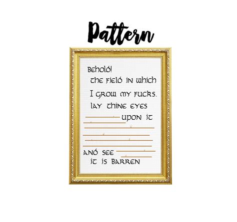 Behold My Field Of Fucks And See That It Is Barren Cross Stitch Needlepoint Pattern Etsy