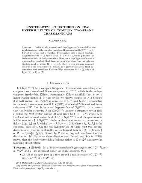 Pdf Einstein Weyl Structures On Real Hypersurfaces Of Complex Two Plane Grassmannians
