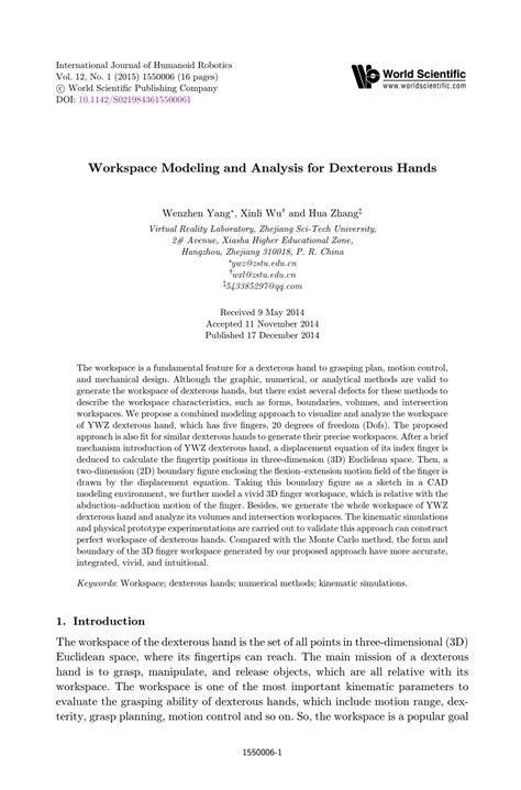 Pdf Workspace Modeling And Analysis For Dexterous Hands