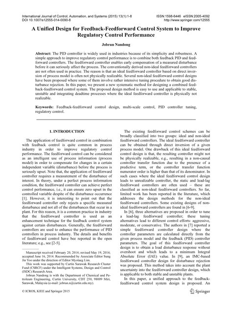 Pdf A Unified Design For Feedback Feedforward Control System To Improve Regulatory Control