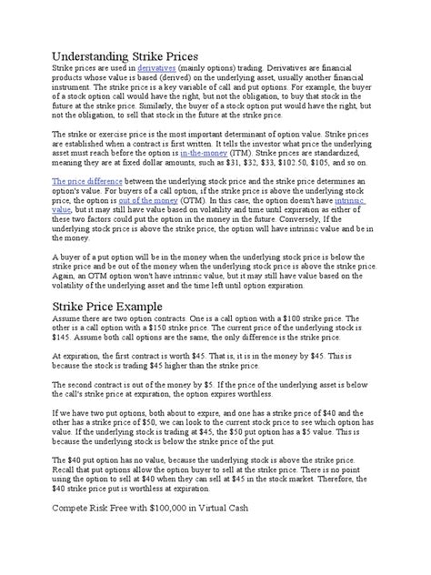 Understanding Strike Prices Pdf Put Option Option Finance