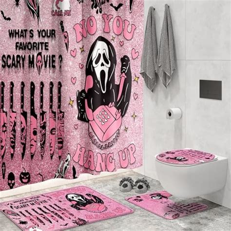 4 Pcs Gothic Bathroom Sets With Shower Curtain And Rugs