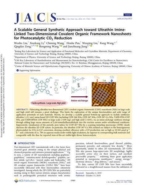 Pdf A Scalable General Synthetic Approach Toward Ultrathin Imine