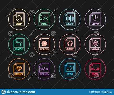 Definir O Arquivo Xml Documento Max Wav Html Mov Raw E Xsl Vetor Ilustração do Vetor