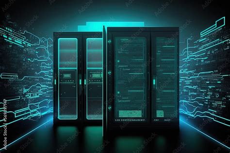Generative AI data center room with mainframe storage servers, cloud ...