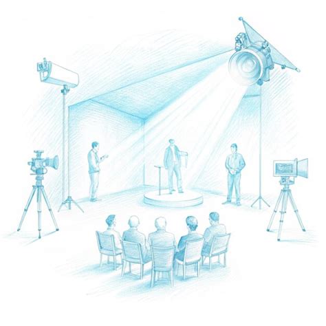 A Drawing Of A Camera With A Man In Front Of It Premium AI Generated Image