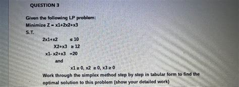 Solved Question 3 Given The Following Lp Problem Minimize