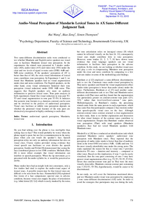 Pdf Audio Visual Perception Of Mandarin Lexical Tones In Ax Same Different Judgment Task