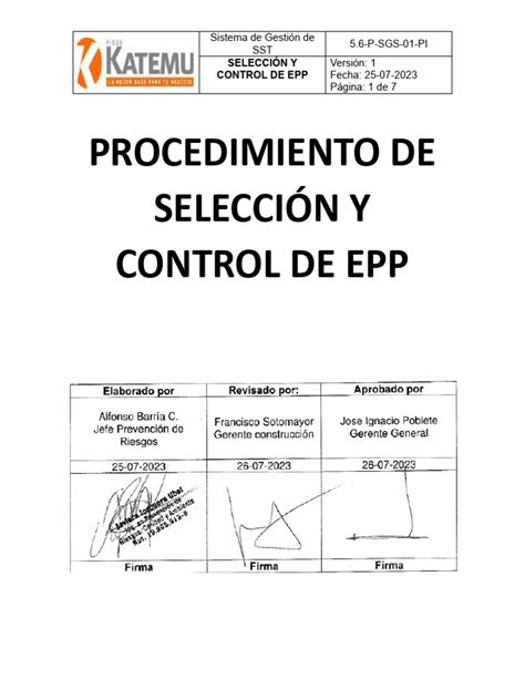 56 P Sgs 01 Pi Procedimiento De Selección Y Control De Epp Pdf