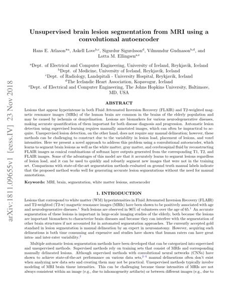Pdf Unsupervised Brain Lesion Segmentation From Mri Using A