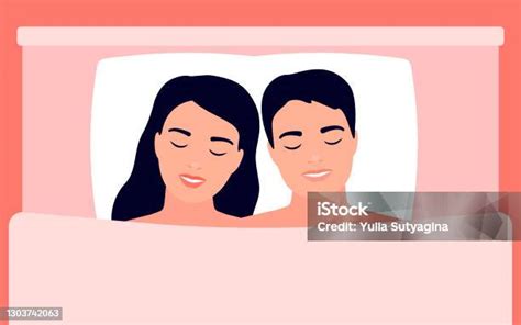행복한 젊은 부부는 함께 침대에 누워 남자와 여자의 친밀한 사랑 관계 신혼 여행 가족 벡터 일러스트레이션 가정 생활에 대한 스톡 벡터 아트 및 기타 이미지 Istock