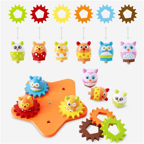 Onshine 나무 기계 기어 회전 빌딩 블록 어린이 교육 완구 다채로운 계란